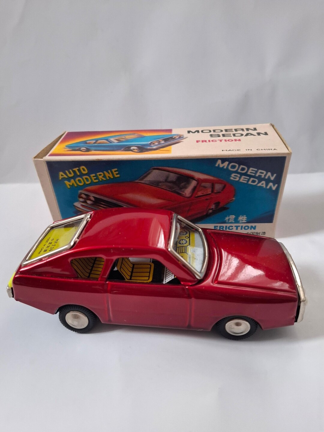 Vintage Red Sedan Tin Toy Rare China Car Friction Motor Tin Toy MF 234 ...