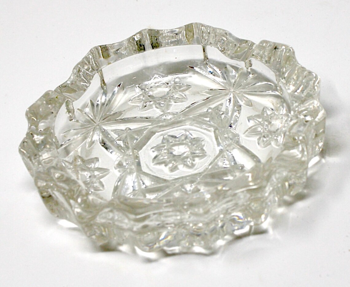 Glass Ashtray, Mid-century Vintage Anchor Hocking EAPC Prescut Crystal ...