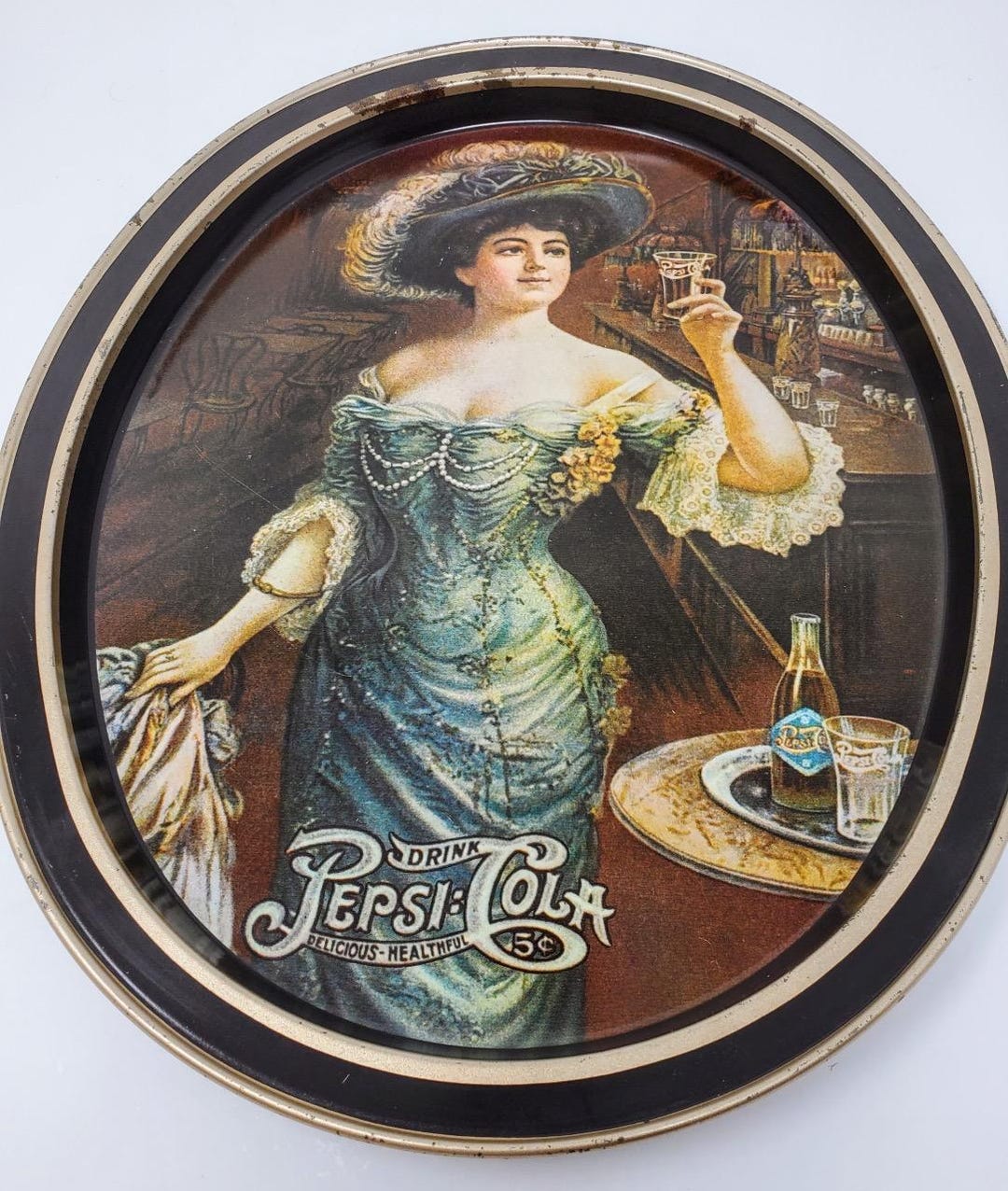 Vintage Pepsi-cola Tray, Victorian Lady on Oval Pepsi-cola and Pepsi ...