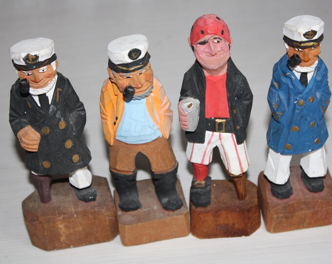 Vintage Hand Carved Sailor Nautical Decor Pirate Figurines and Captains ...