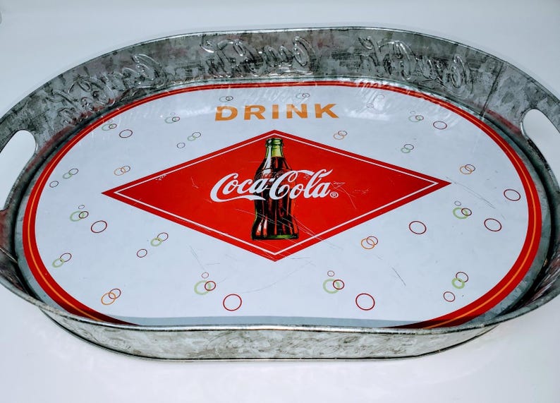 Vintage Coca-cola Serving Tray With Handles drink Coca Cola Galvanized ...