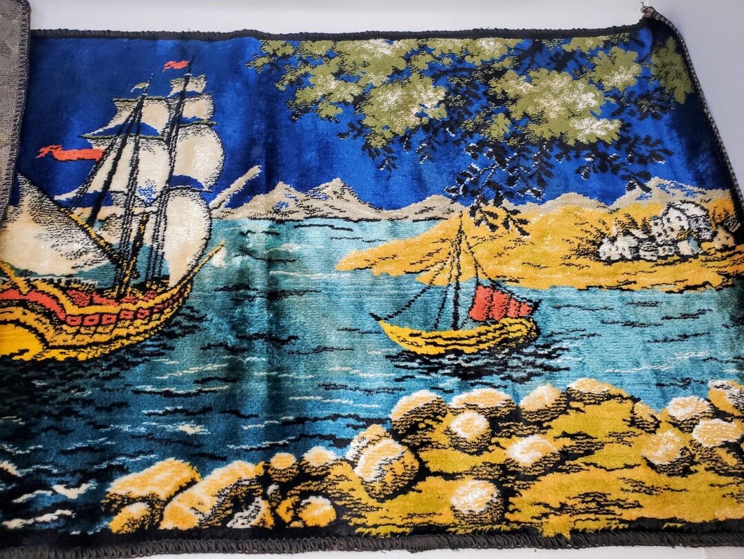 Vintage Tapestry Sailing Ship Barque Made in Italy Ramallah Trading New ...