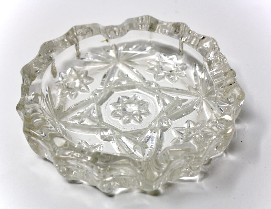 Glass Ashtray, Mid-century Vintage Anchor Hocking EAPC Prescut Crystal ...