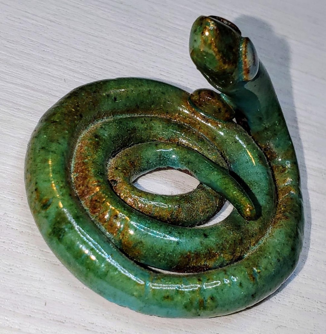 Little Green Snake. Ceramic Snake Figurine, Pottery Snake. Terrarium ...