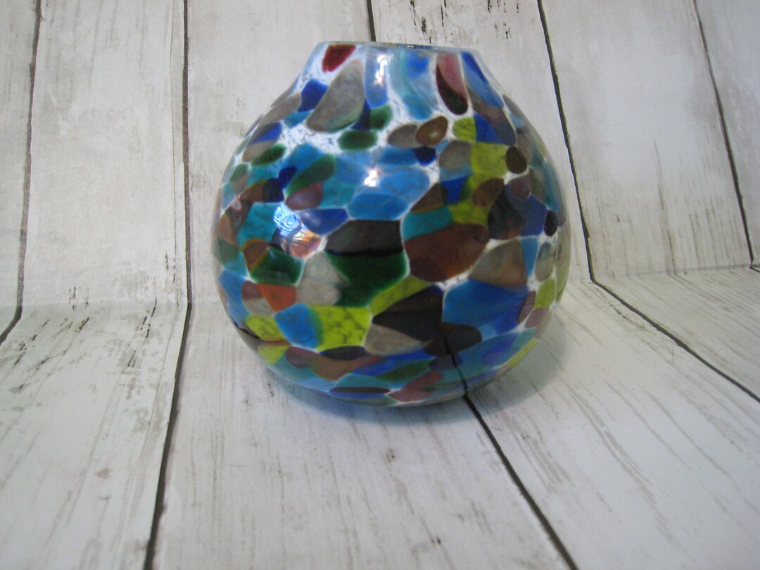 Artisanal Splatter Glass Vase, Handmade and Signed in LN Condition - Etsy