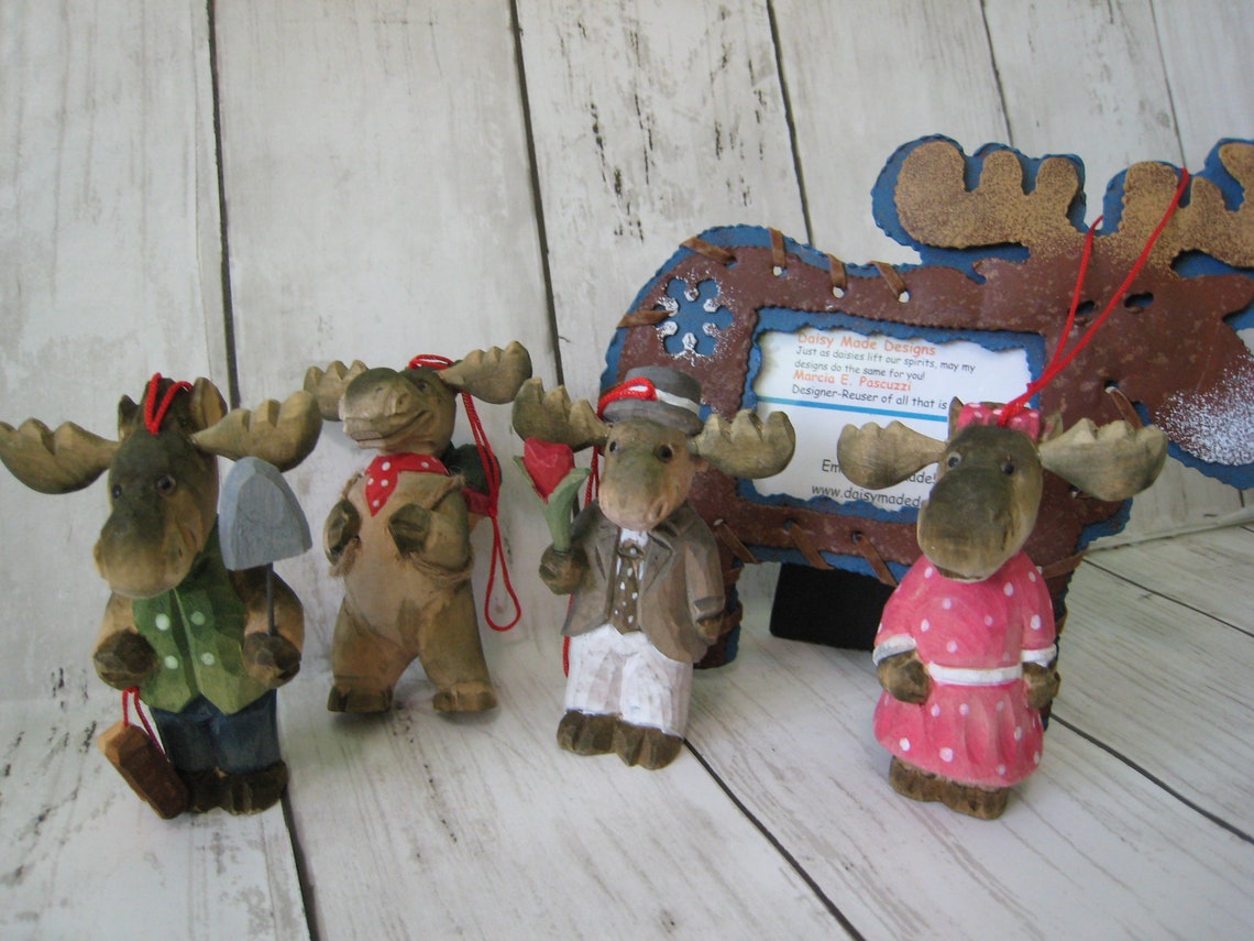 Vintage Carved Wood Moose Family Ornaments Christmas Moose - Etsy