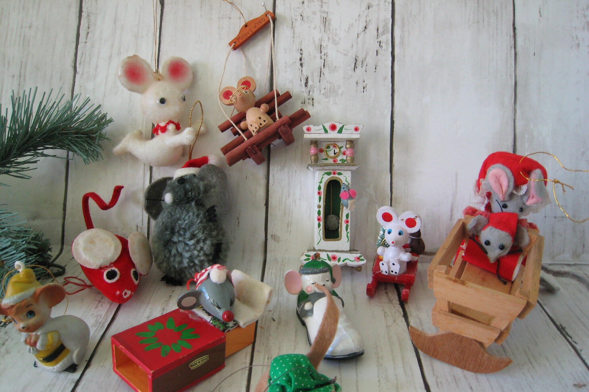 Vintage Kurt Adler Inarco Mice Collection Wood Ornaments Mouse 10 Piece ...