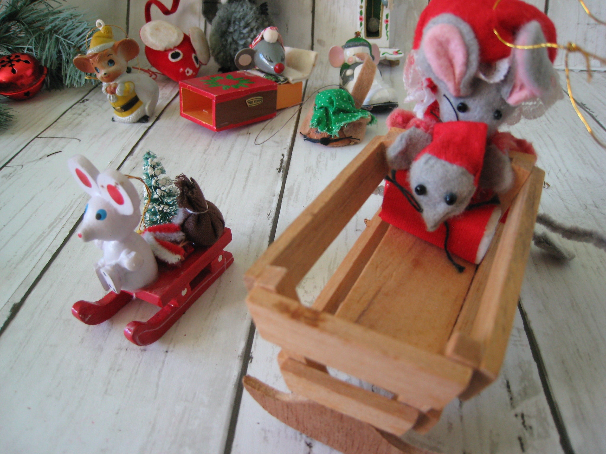 Vintage Kurt Adler Inarco Mice Collection Wood Ornaments Mouse 10 Piece ...
