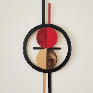 Mid Century Modern Circle Wall Art, Red and Brown Twist 21.5x11, 38x22 ...