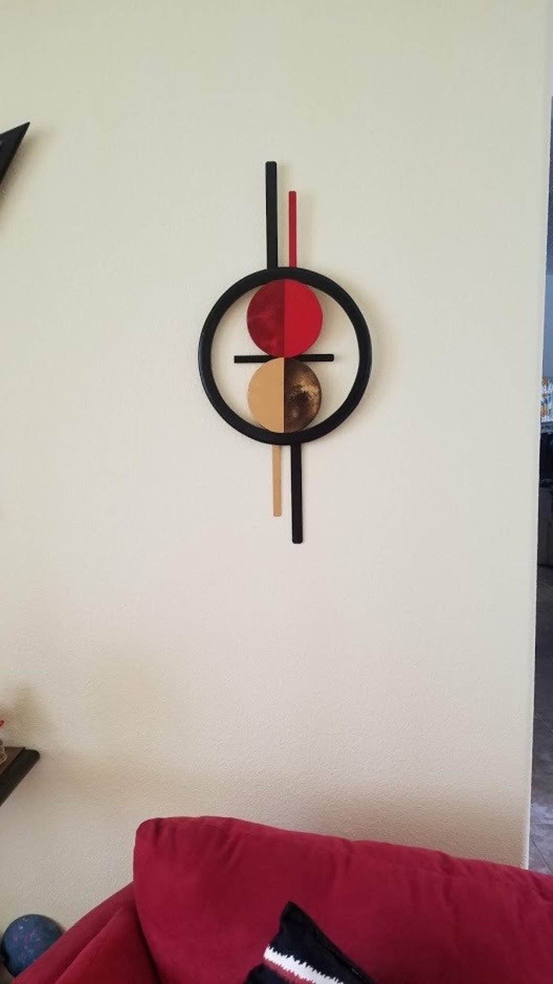Mid Century Modern Circle Wall Art Red and Brown Twist | Etsy