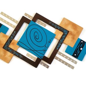 Contemporary 7 Square Design Turquoise Wall Sculpture With Brushed ...