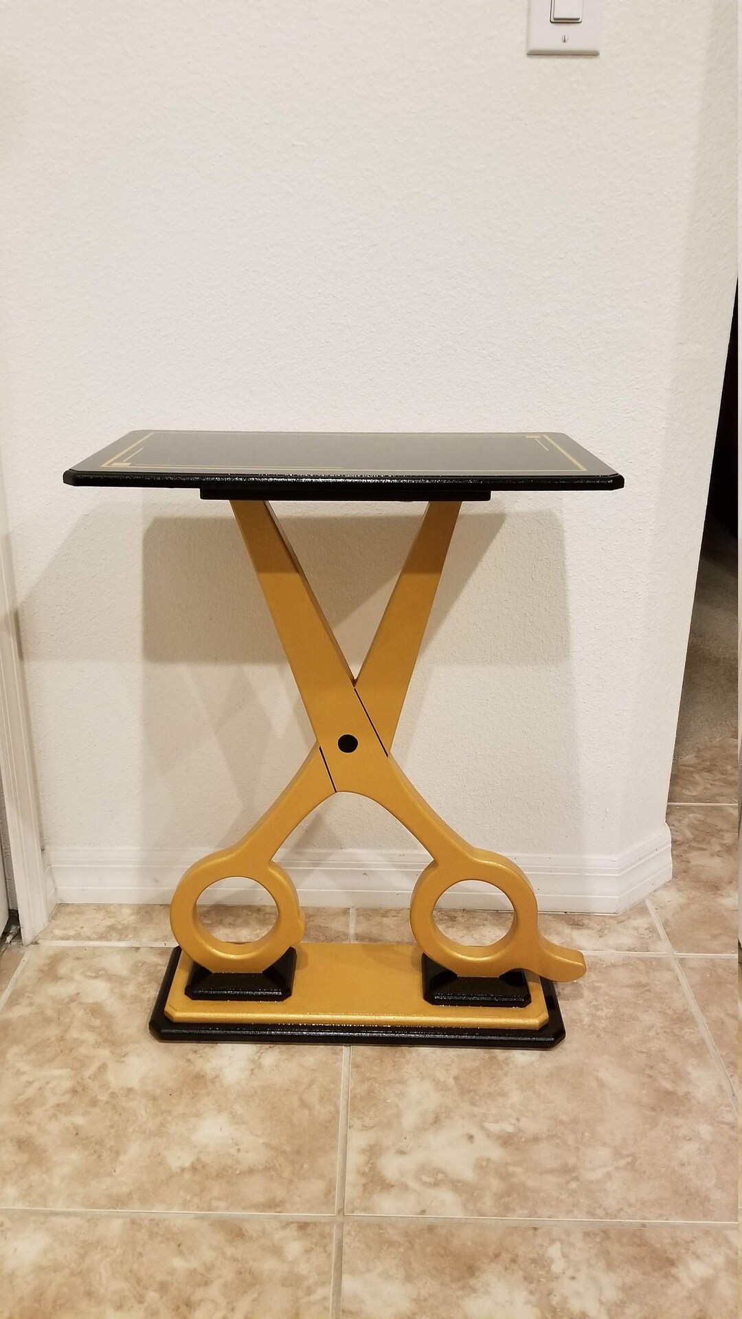 Unique 3D Barber Scissor Table, Gold and Black Sculpture End Table ...