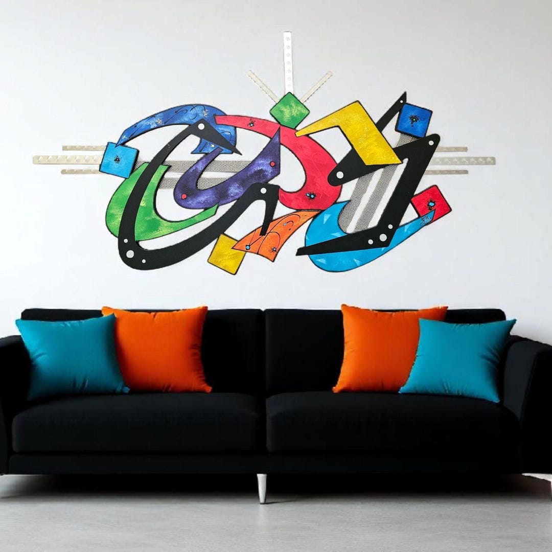 Funky Abstract Wall Art, Wood & Metal Wall Sculpture, Living Room Wall ...