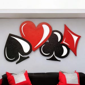 Card Suits Wood Wall Art: Game Room Sculpture by Art69 - 26x13 and ...