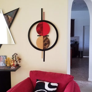 Mid Century Modern Circle Wall Art, Red and Brown Twist 21.5x11, 38x22 ...