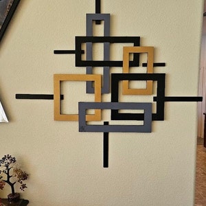 Gray N Gold Wall Sculpture, Housewarming Gift, Wood and Metal Square ...