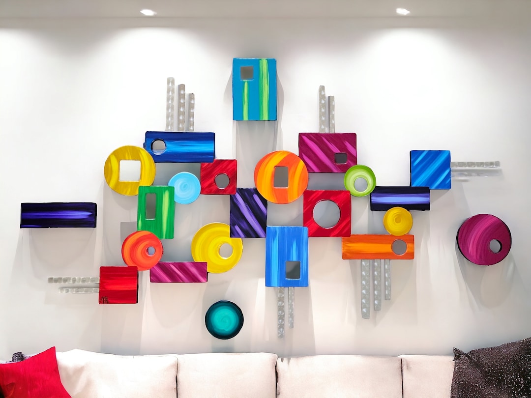 Colorful Contemporary Wood N Metal Wall Sculpture, Abstract Wall Art ...