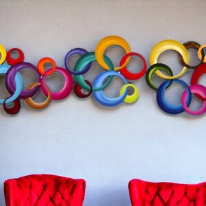 Colorful Contemporary Modern Abstract Circle Sculptures, Wood Wall ...