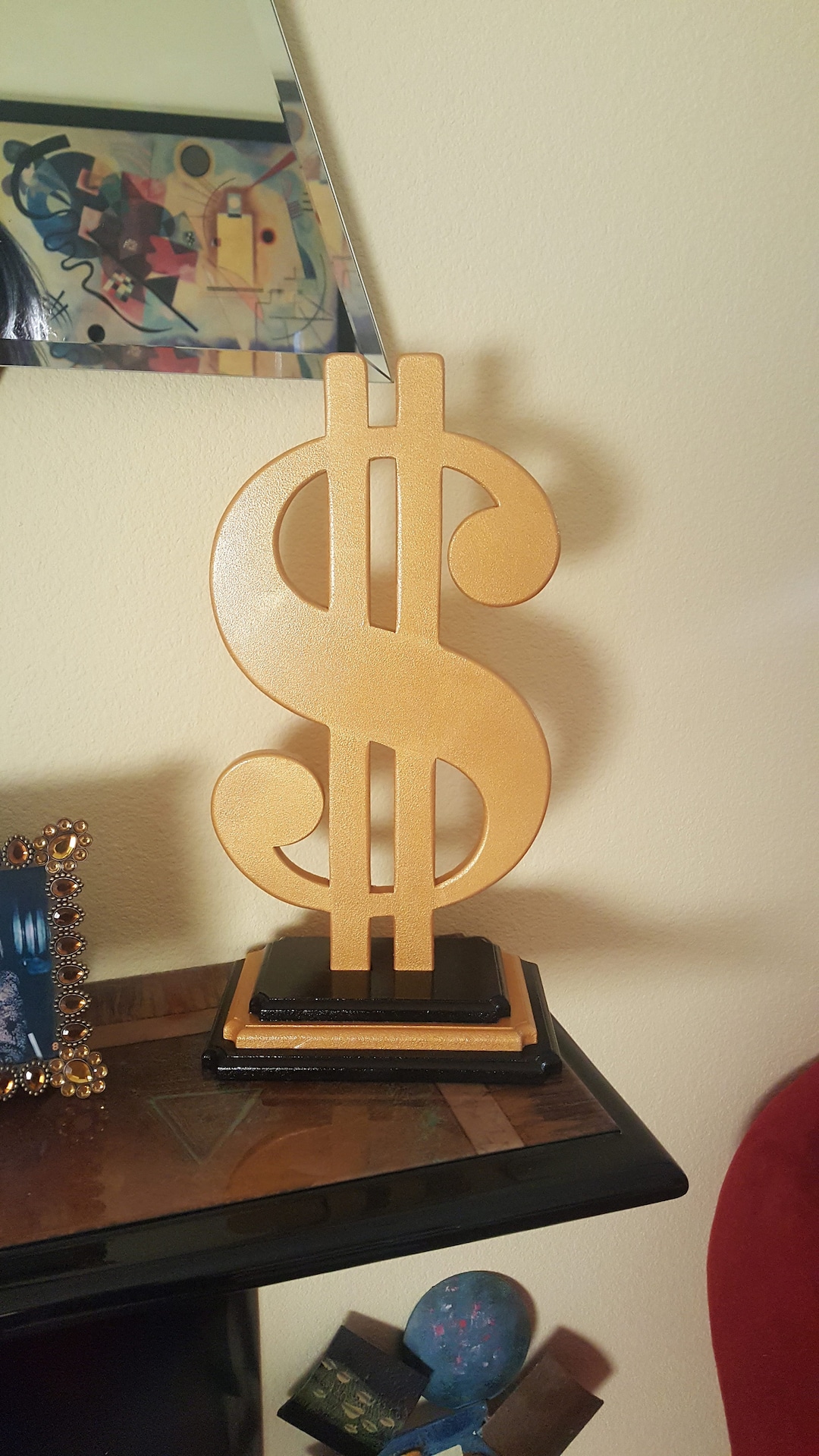 Gold Money Symbol Sculpture, Money Table Sculpture, Money Sign Table ...