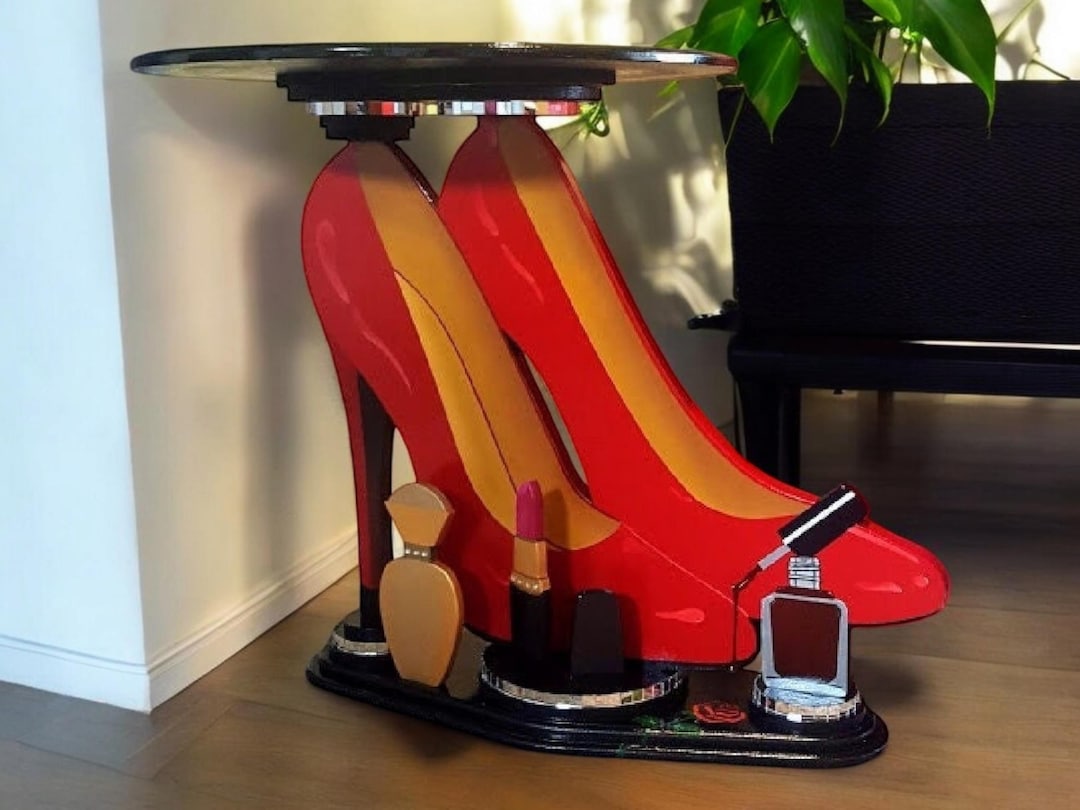 Unique Custom Abstract 3D Red Shoe Table & Make up Themed Sculpture ...