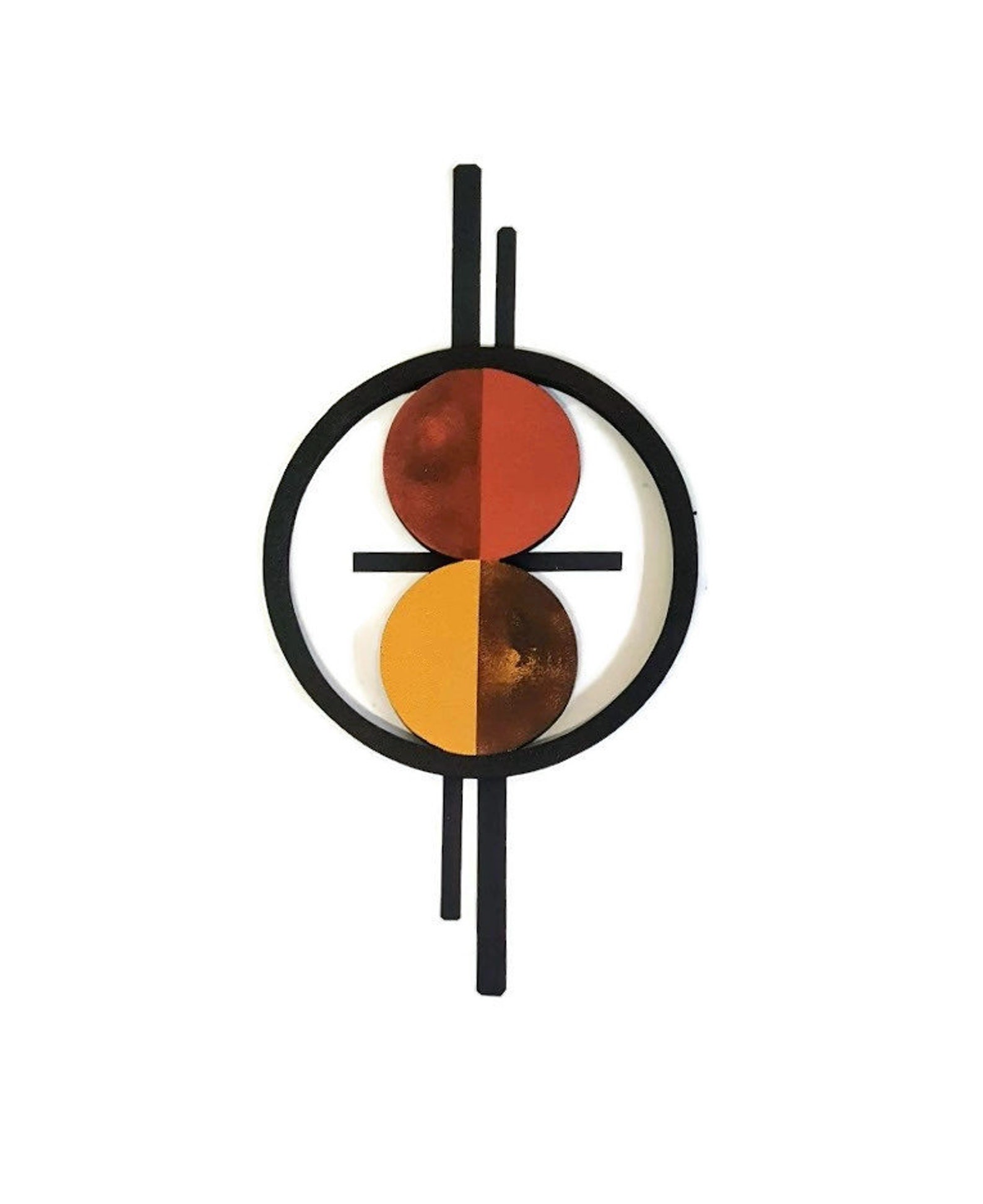 Modern Circle Wood and Metal Wall Hanging, Mid Century Circle Wall ...