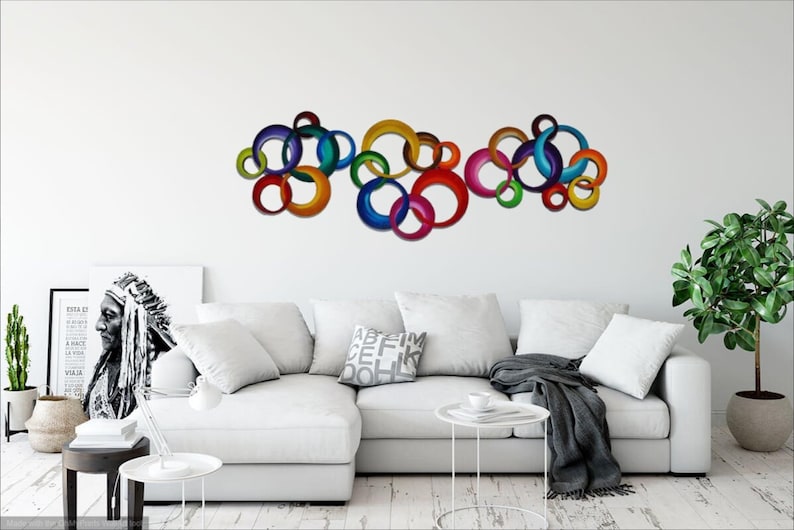 Colorful Contemporary Modern Abstract Circle Sculptures, Wood Wall ...