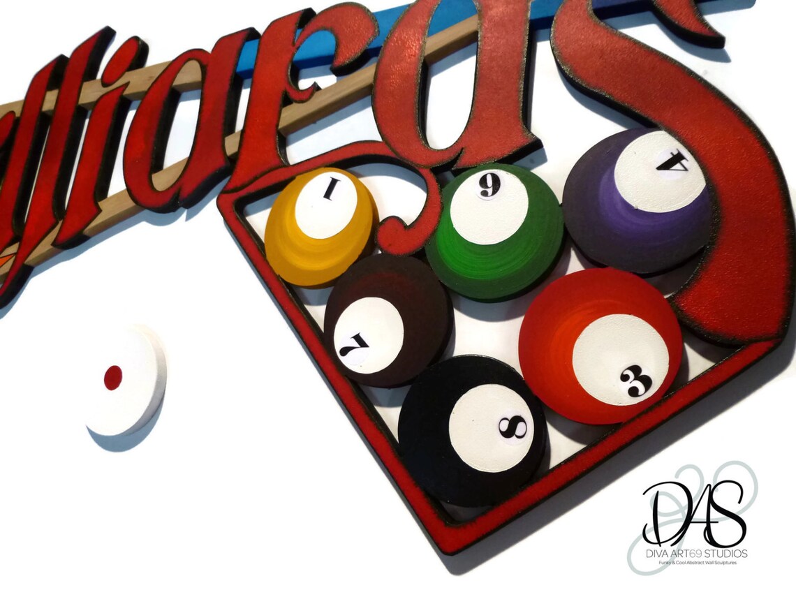 Red Billiards Wall Sculpture Purple Contemporary Billiards | Etsy