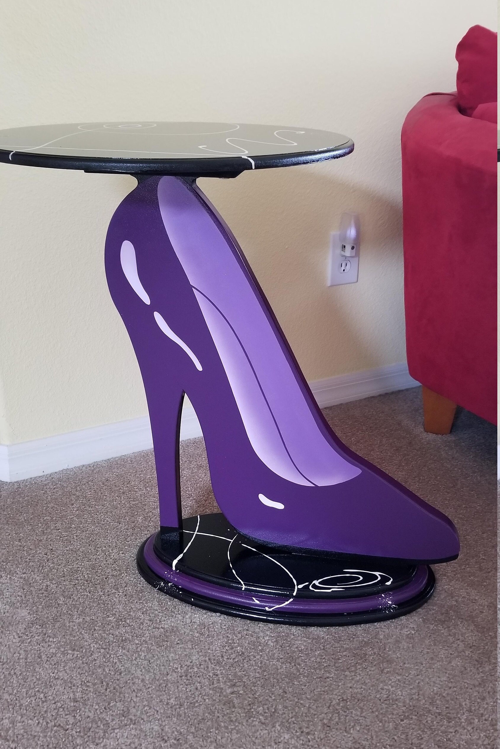 Unique PURPLE Shoe Table- Purple Table Sculpture- Purple Shoe Sculpture ...