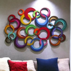 Contemporary Modern, Colorful Circle Wood Wall Sculpture, Colossal 4PC ...