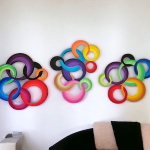 Colorful Circle Wood Wall Decor, Circle Wall Hangings, 3 Pc Circle Art ...