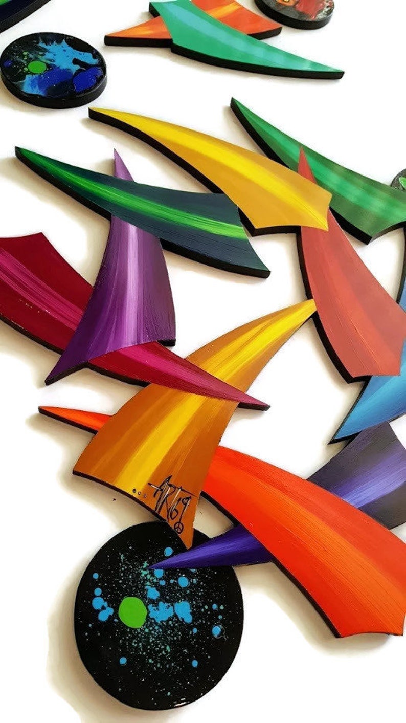 Contemporary Modern Abstract Funky Color Spikes Wood Wall Art - Etsy