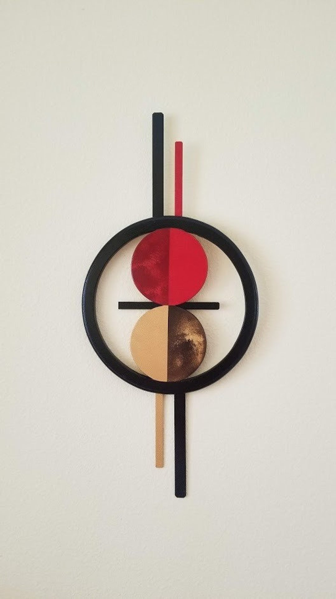 Mid Century Modern Circle Wall Art, Red and Brown Twist 21.5x11, 38x22 ...