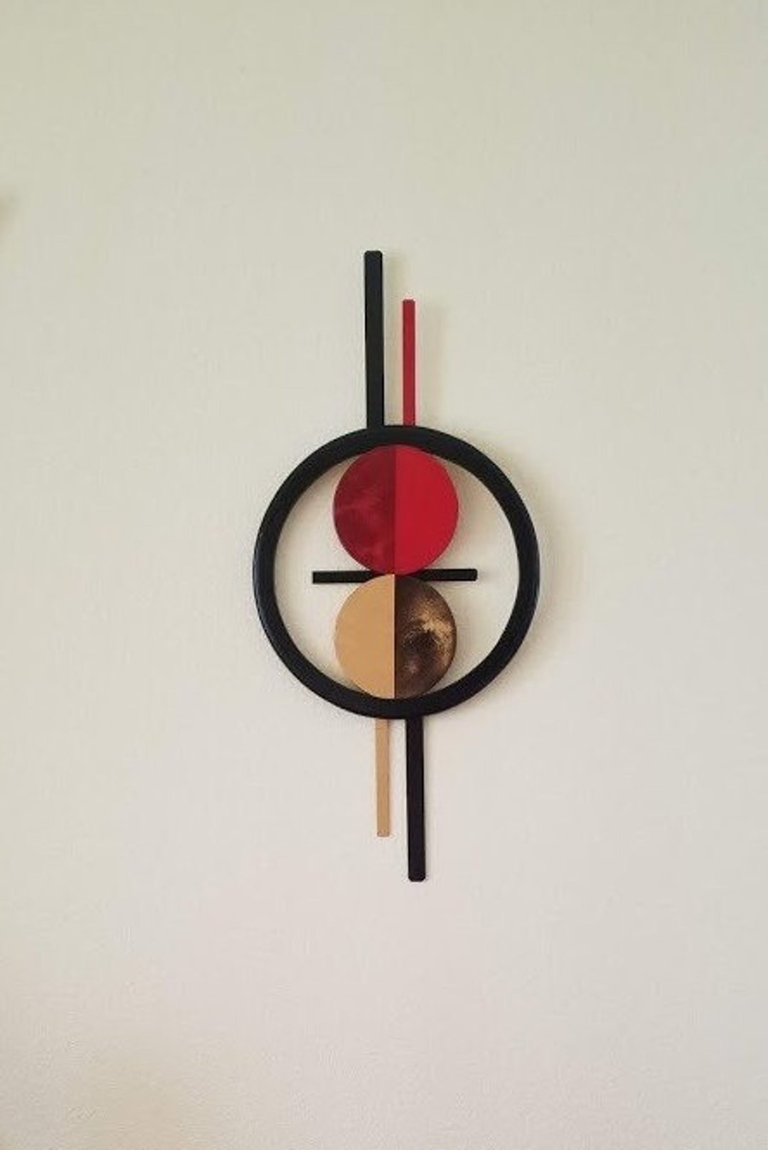 Mid Century Modern Circle Wall Art, Red and Brown Twist 21.5x11, 38x22 ...