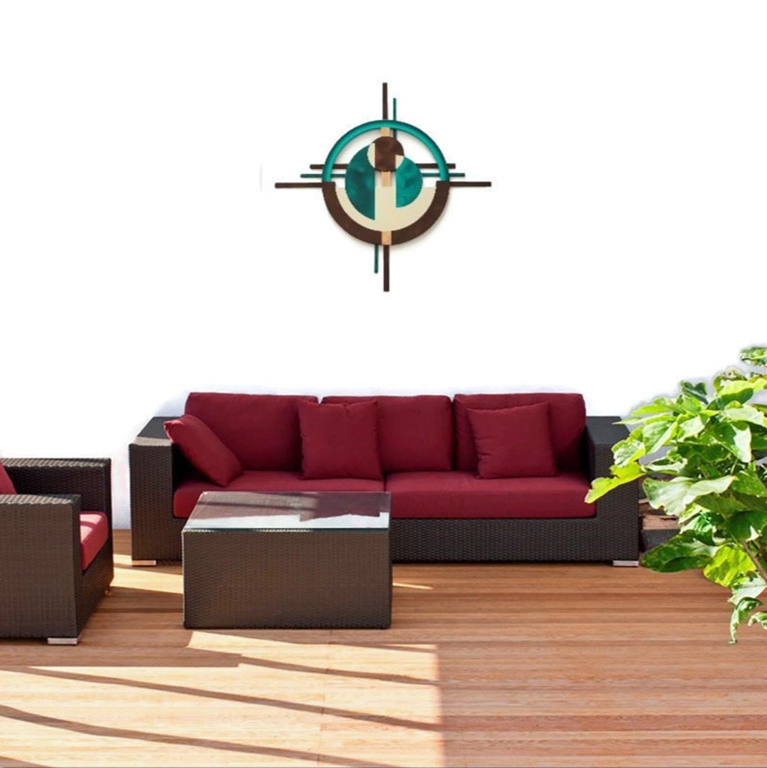 Mid-century Modern Circle Wall Art, Teal Green and Brown Circle Wall ...