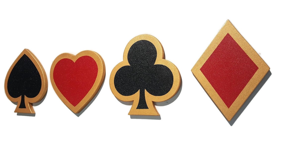 Gold Trim Red and Black 4 Piece Card Suits Wall Art - Card Suits Wall ...