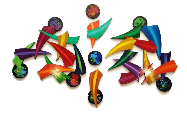 Contemporary Modern Abstract Funky Color Spikes Wood Wall art | Etsy