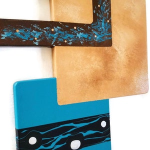 Contemporary 7 Square Design Turquoise Wall Sculpture With Brushed ...