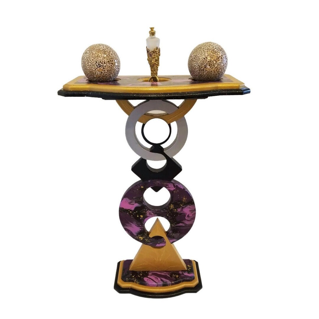 Purple Table, Purple Gold End Table, Majestic Eclectic Abstract Table, Unique Accent Table, 27 ...