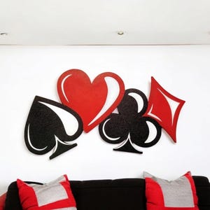 Card Suits Wood Wall Art: Game Room Sculpture by Art69 - 26x13 and ...
