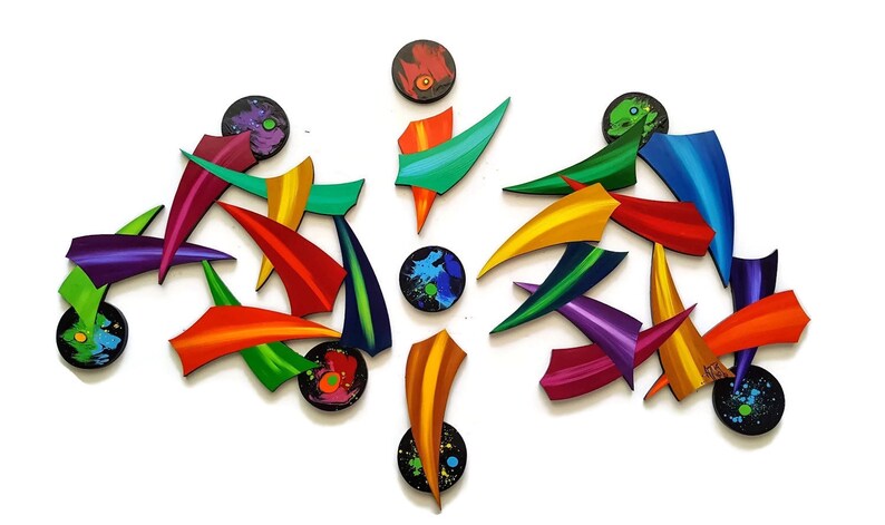 Contemporary Modern Abstract Funky Color Spikes Wood Wall Art - Etsy