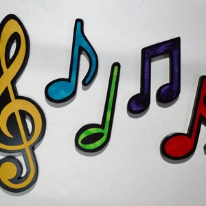 Colorful Large Music Notes Wood Wall Sculpture, Set of 5 Music Wall ...