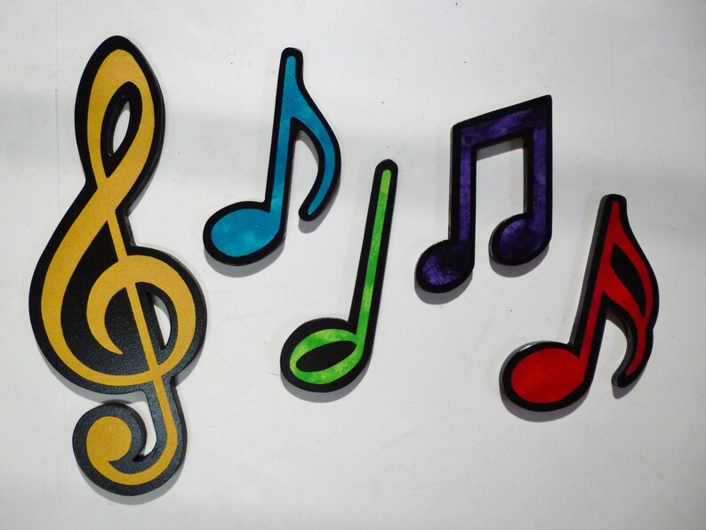 Colorful Large Music Notes Wood Wall Sculpture Set of 5 Music | Etsy