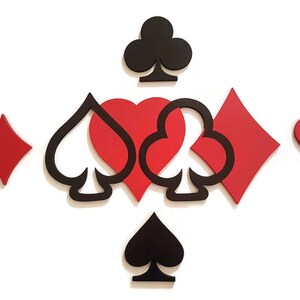 Contemporary Red Black Cards Wall Art, 5 Piece Suits Themed Wood Wall ...