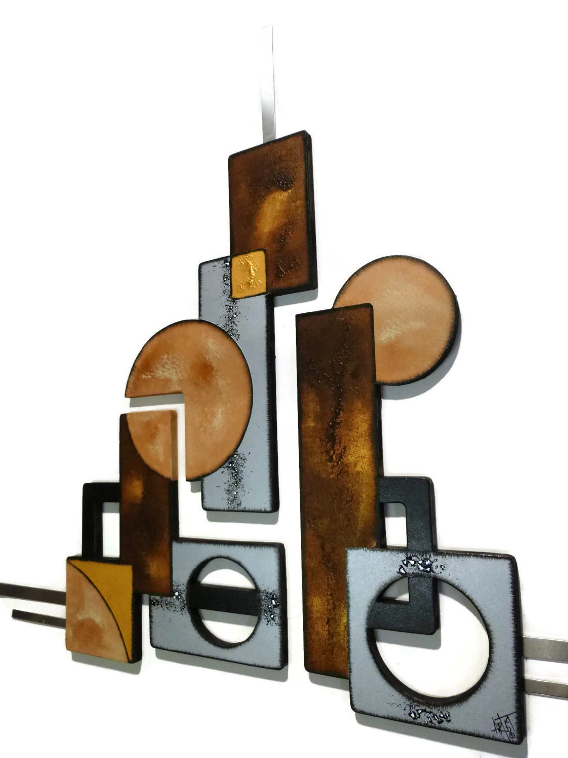 Geometric Wall Decor Wood Wall Art With Metal Wall Sculpture - Etsy