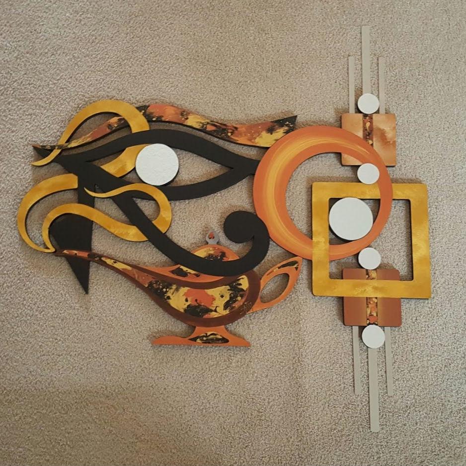 Unique Abstract Eye of Horus Sculpture, Wood and Metal Wall Deco, Eye ...