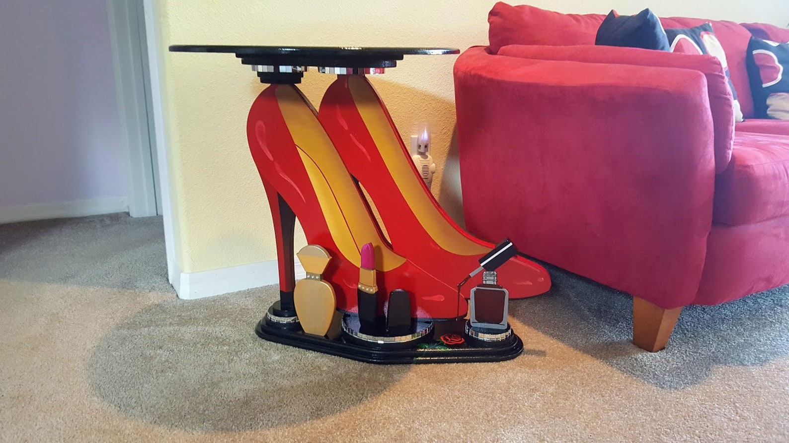 Unique Custom Abstract 3D Red Shoe Table & Make up Themed Sculpture ...
