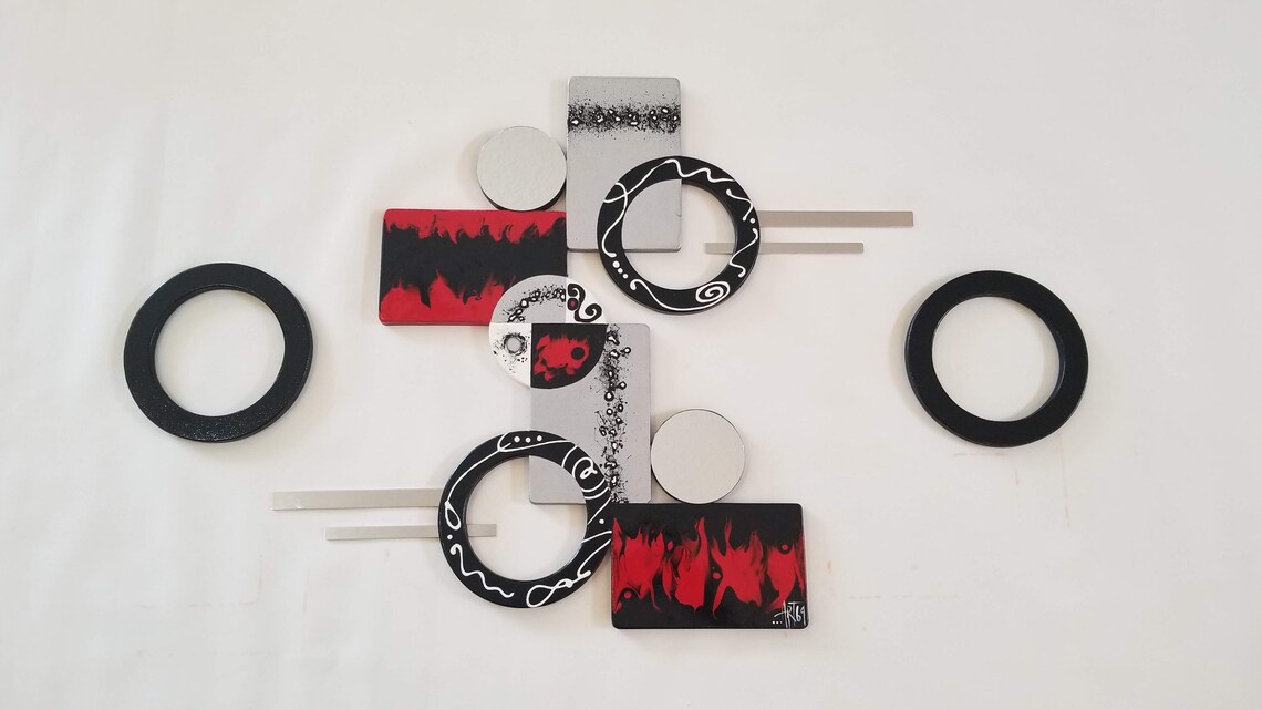 Designer Ruby Red Black Modern silver Abstract Wall | Etsy