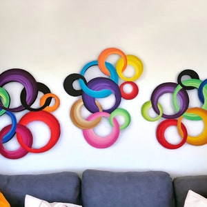 Colorful Circle Wood Wall Decor, Circle Wall Hangings, 3 Pc Circle Art ...