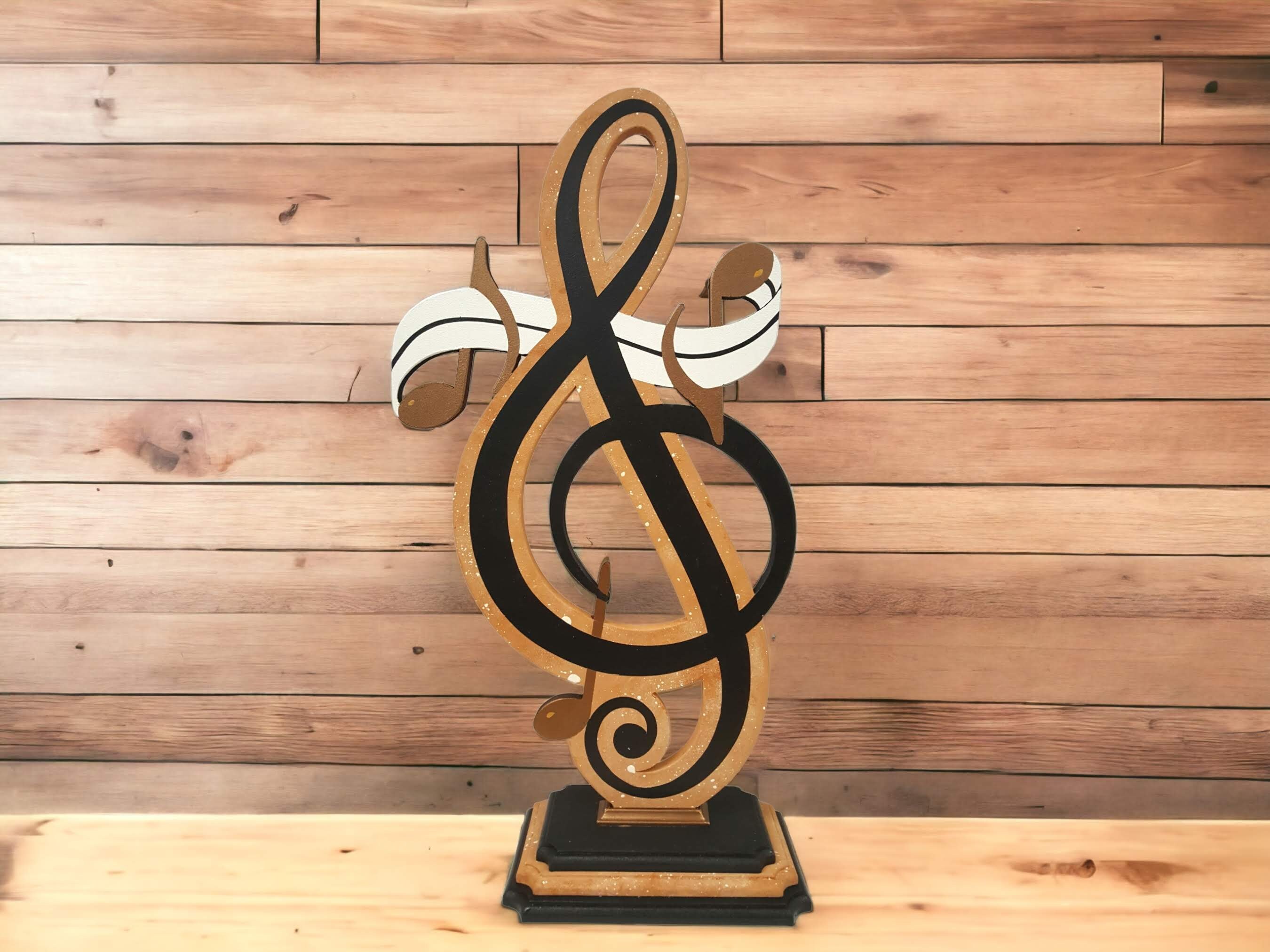 Fancy Clef Music Notes Tabletop Sculpture, Music Sculpture, Wood ...