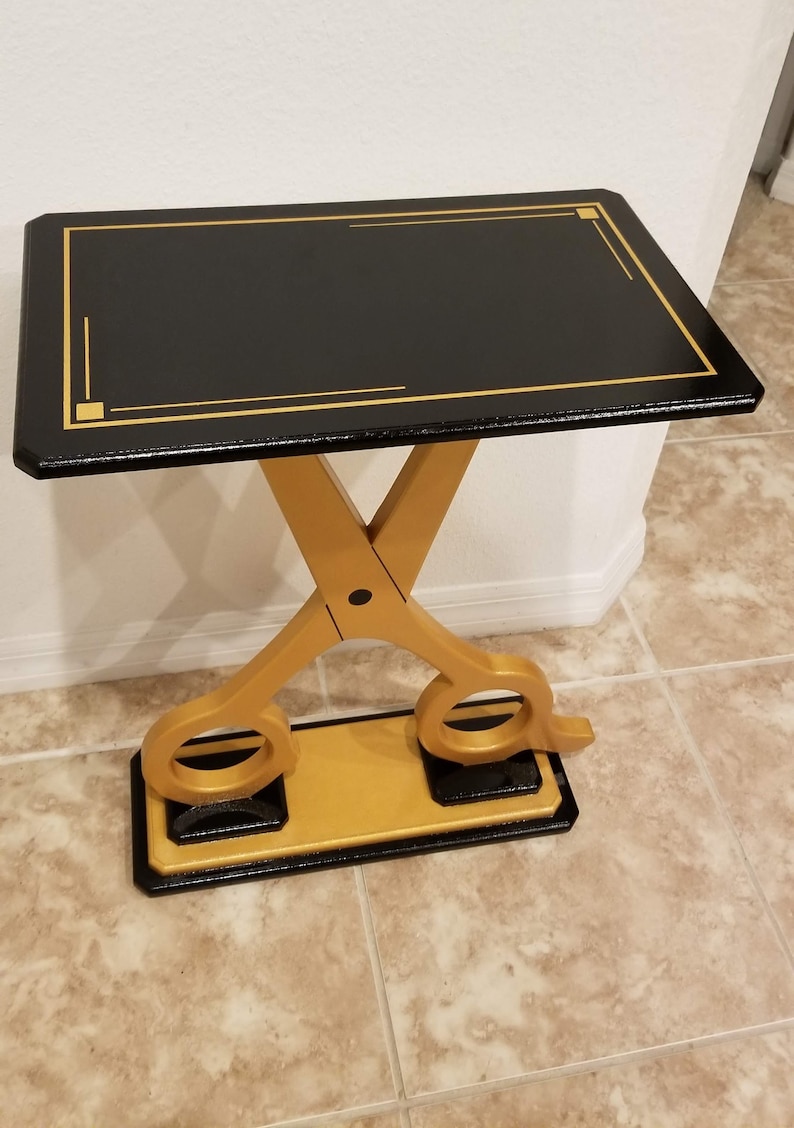 Unique 3D Barber Scissor Table, Gold and Black Sculpture End Table ...